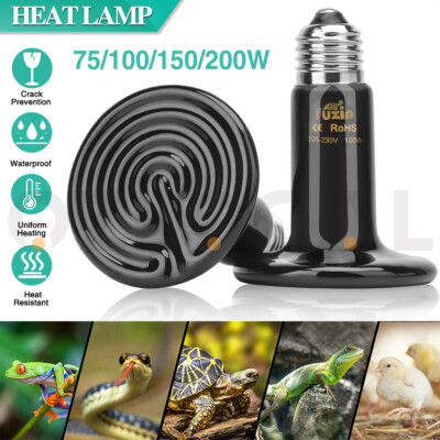 75-200W Ceramic Infrared Light Heat Emitter Lamp Reptile Snake Brooder ...