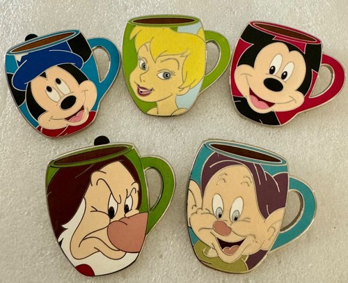 Disney Pin Spotlight Mug Collection Mickey Tink Grumpy Dopey & Sorcerer ...