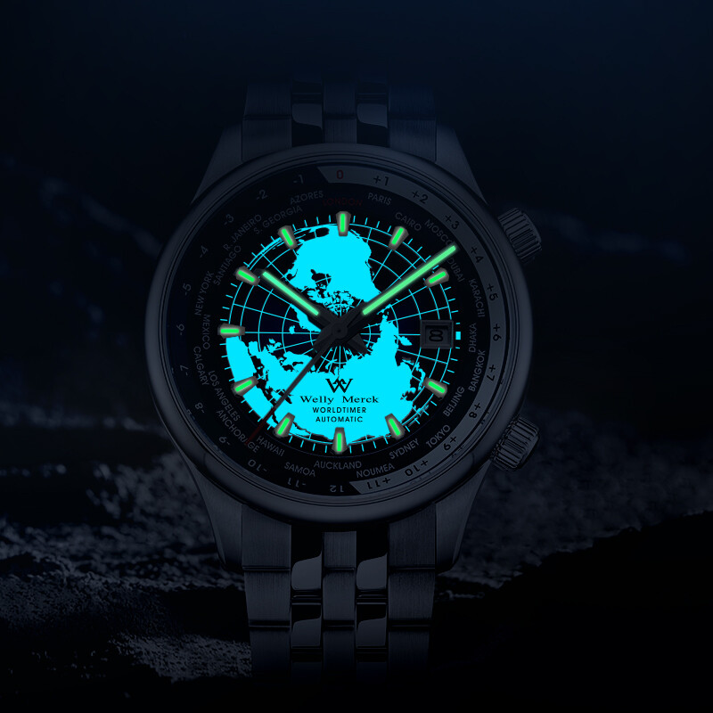 Welly Merck Automatic Mechanical Men's Watch 10ATM World Time Sapphire ...