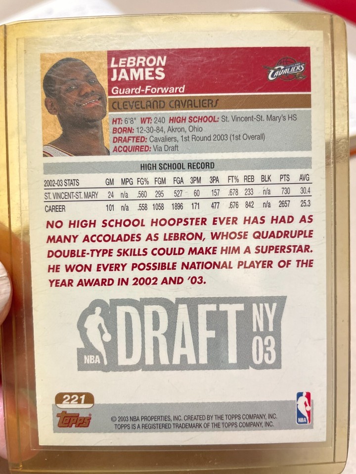 2003-04 Topps - 2003 NBA Draft #221 LeBron James (RC) Mint Condition | eBay