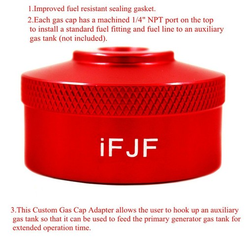 Extended Run Fuel Gas Cap Red For Honda Generator EU2000 1/4"NPT Line ...