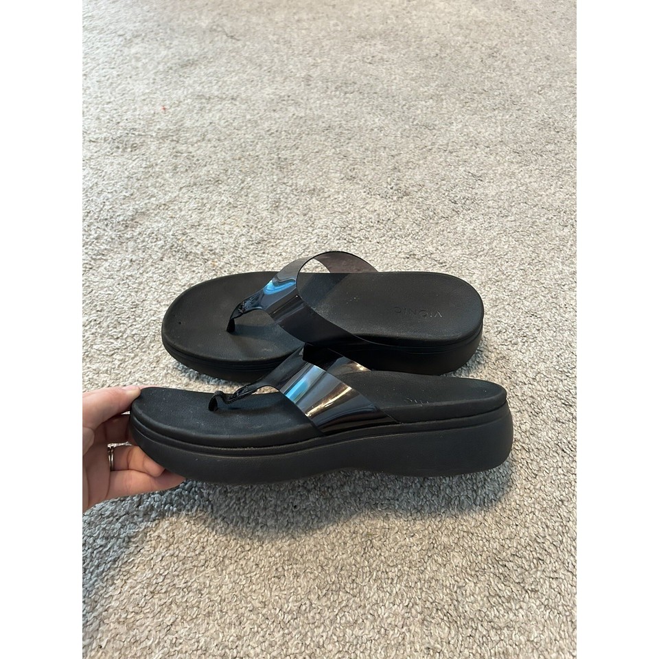 Vionic Woman's Luminous High Tide Black Wedge Platform Flip Flop ...