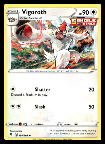 Vigoroth Uncommon 130/203 SWSH07: Evolving Skies Pokemon Card | eBay