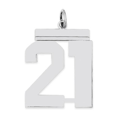 Sterling Silver Rhodium-plated Large Polished Number 21 Charm 0.8 x 1 ...