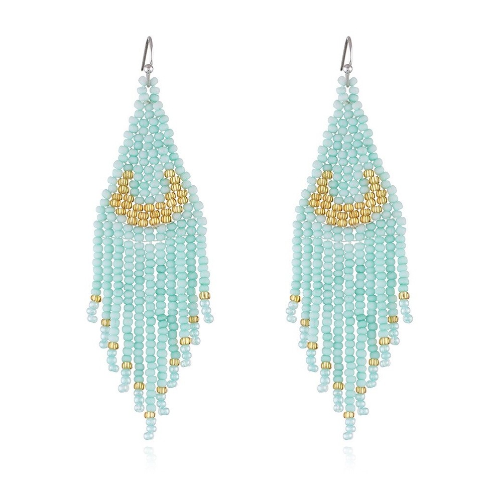 Multi Beads Woven Long Dangle Earrings Bohemian Beads Drop Earrings ...