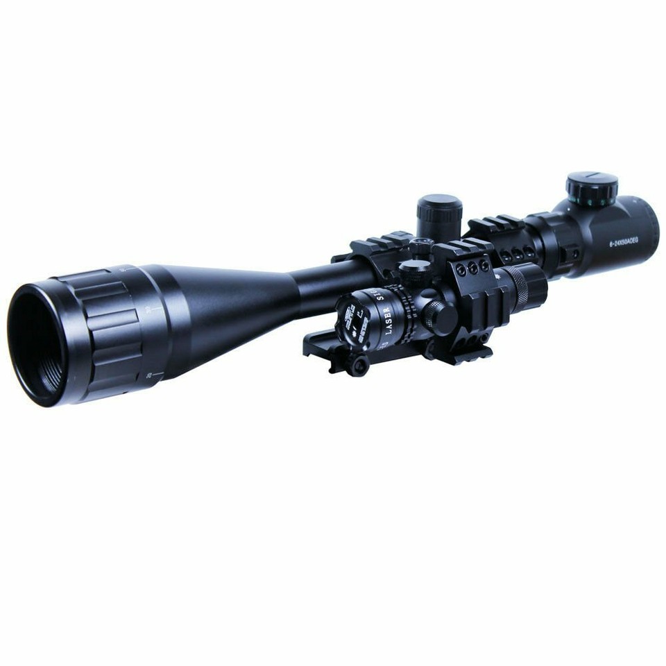 6-24x50 Rifle Scope Hunting Mil-dot Illuminated & Red Laser Sight Combo ...