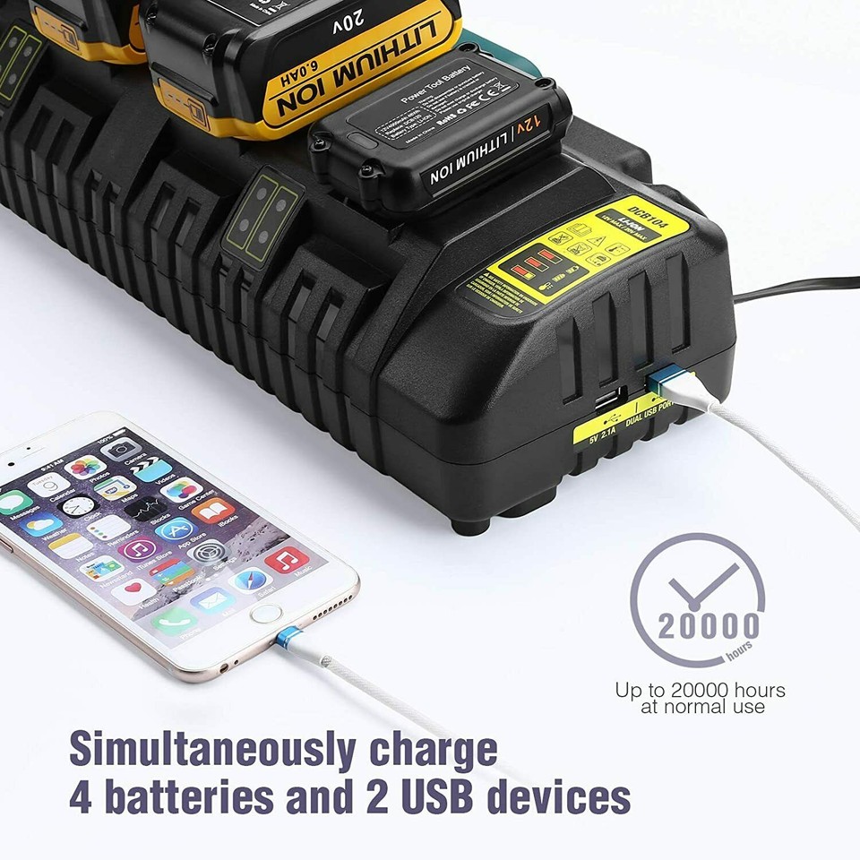 4-Port Fast Charger For DEWALT DCB104 12V/20V/60V MAX Lithium Battery ...