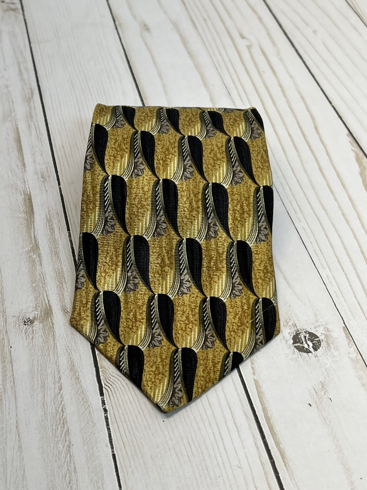 Jack Victor Montreal Men’s Tie Black Gold Geometric 4 X 56 1/2 Italian ...