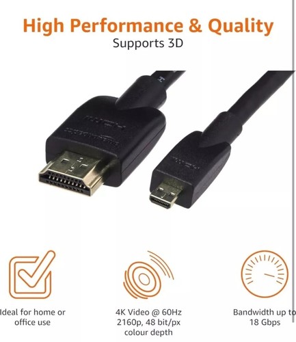 Amazon Basics Micro HDMI to HDMI Display Cable 18Gbps High-Speed 4K ...