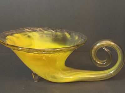 Vintage MCM Hand-Blown, Yellow Cornucopia Art Glass | eBay
