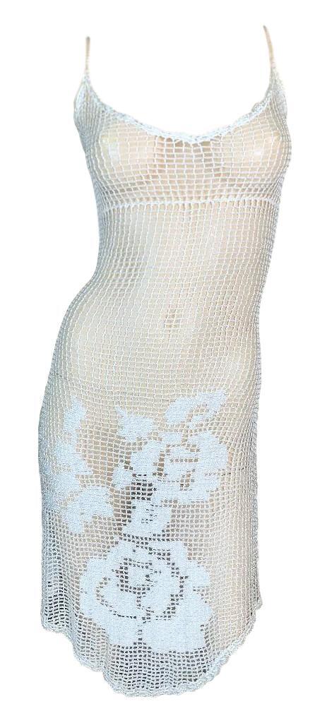 Vintage 1997 Dolce & Gabbana Sheer Ivory Crochet Flor… - Gem
