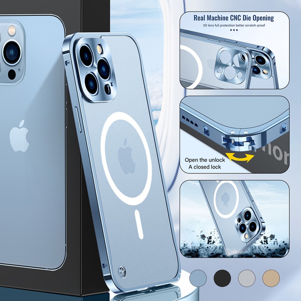 For iPhone 16 Pro Max 15 14 13 Aluminium Metal Frame Case MagSafe ...