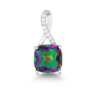 Sterling Silver Half CZ Figure 8 with Square Rainbow CZ Pendant | eBay