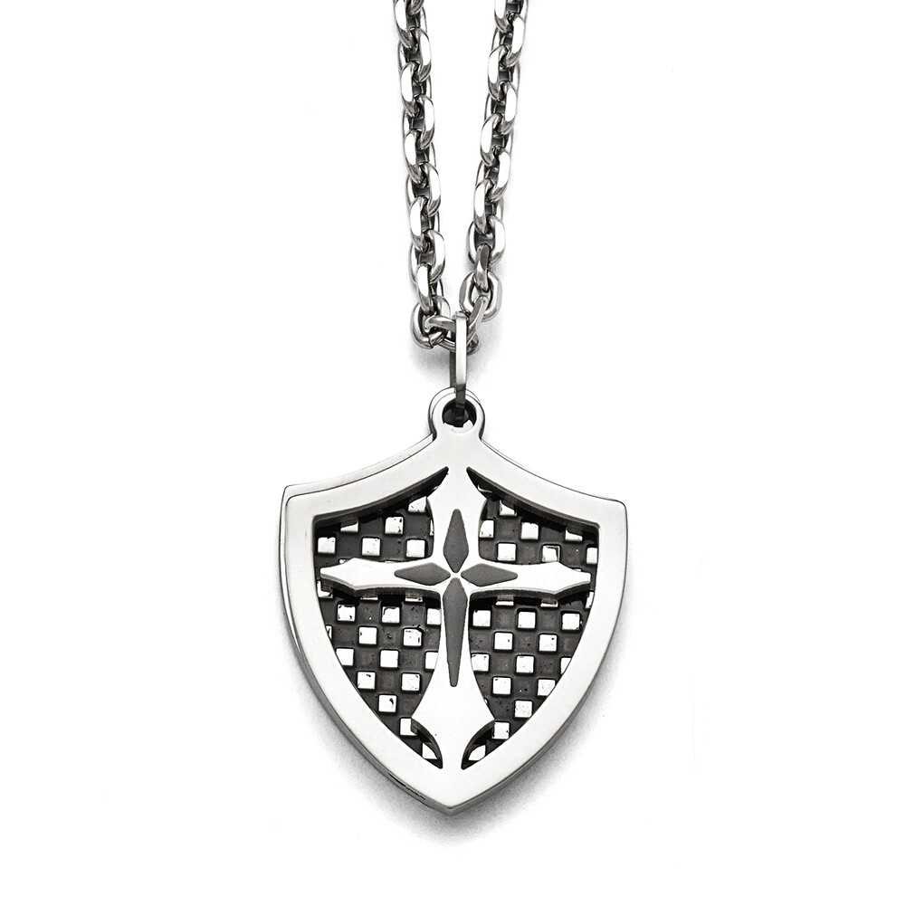 Chisel Stainless Steel IP Black Plated Moveable Shield Pendant Necklace ...