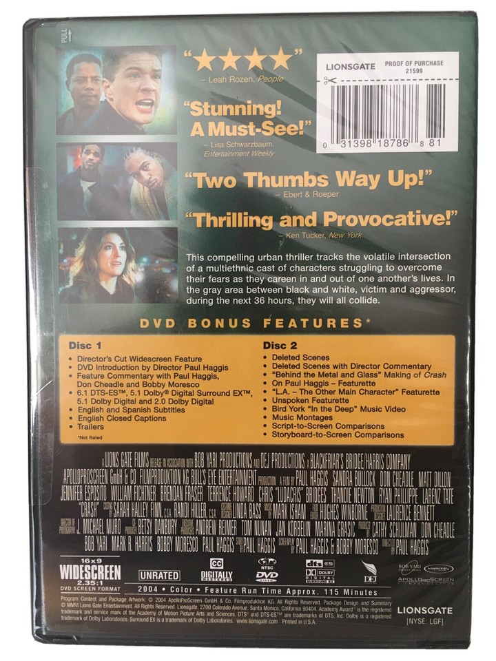 Crash (DVD, 2004) 2-Disc Director's Cut! Bonus Features! Unrated! New ...