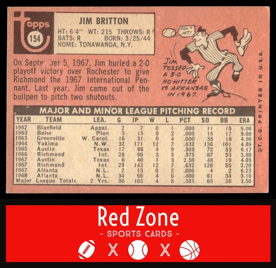 1969 Topps - #154 Jim Britton EX+ | eBay