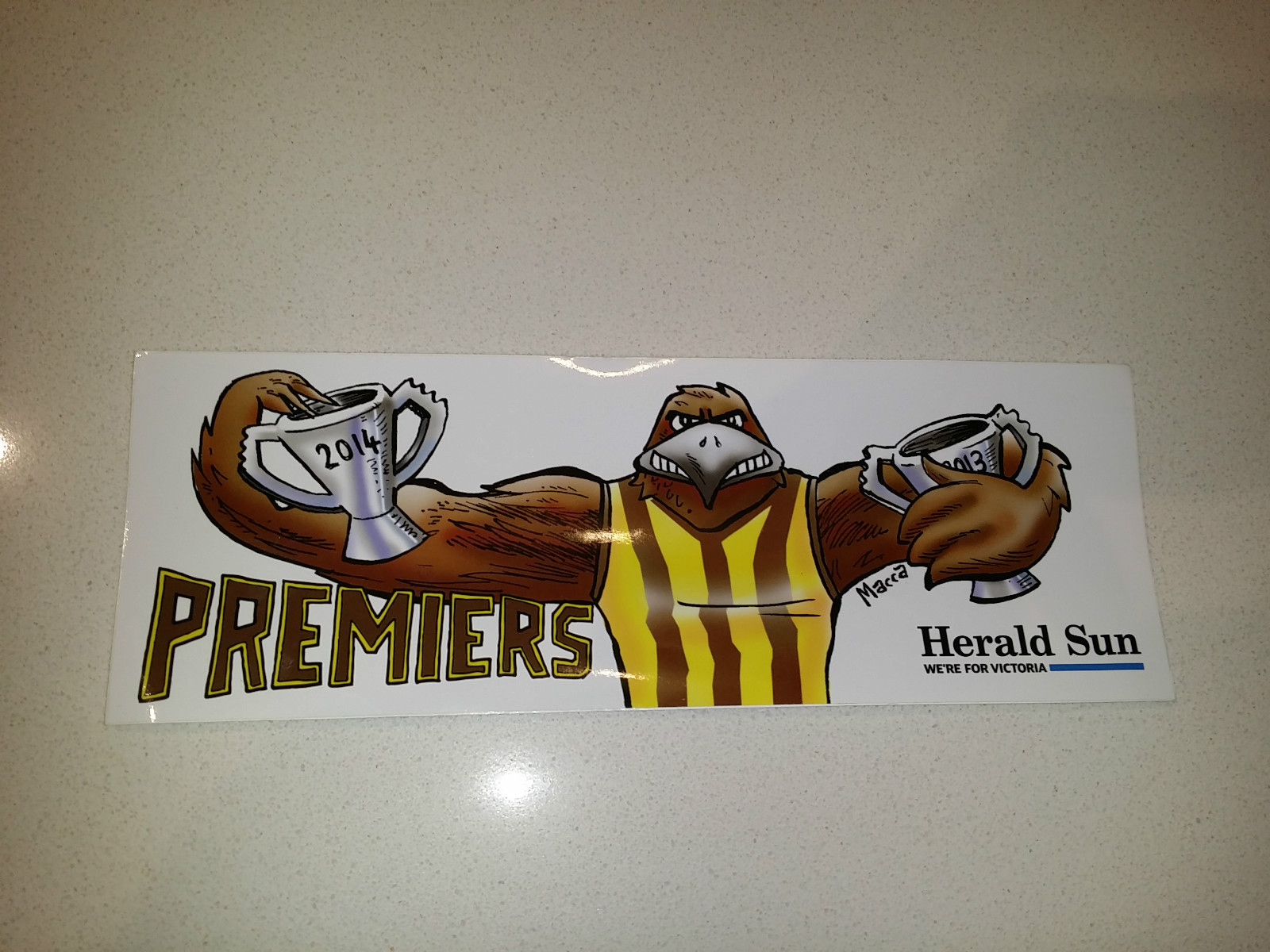 BRAND NEW 2014 HERALD SUN AFL HAWTHORN HAWKS BUMPER STICKER PREMIERSHIP ...