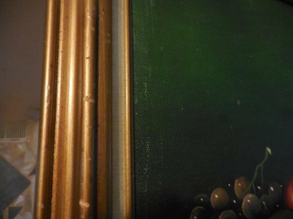 Oil on Canvas Painting of Still-life of Fruit and on Table Signed Curka ...