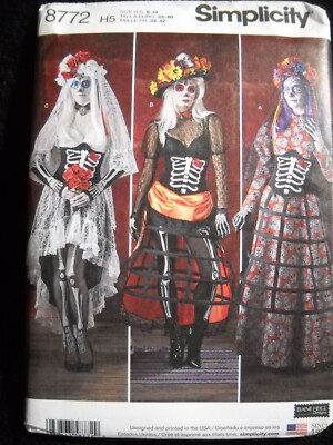 Simplicity 8772 Day of the Dead Costume Skelton Size 6-14 Sewing ...