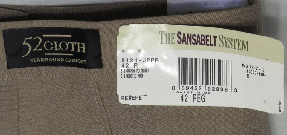 SANSABELT VINTAGE MENS GRAY PANTS 42 REG REVERE 8121-JPPR WOOL BLEND ...