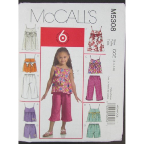McCall's sewing pattern M5308 girl's top dress shorts capri pants ...