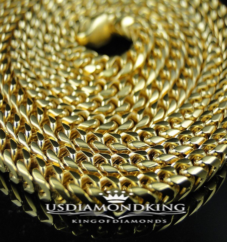 SOLID STAINELESS STEEL YELLOW GOLD FINISH HEAVY FRANCO NECKLACE CHAIN ...