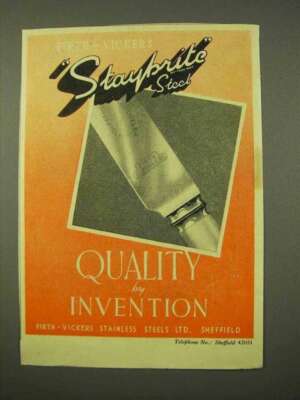 1954 Firth-Vickers Staybrite Steel Ad - Quality | eBay
