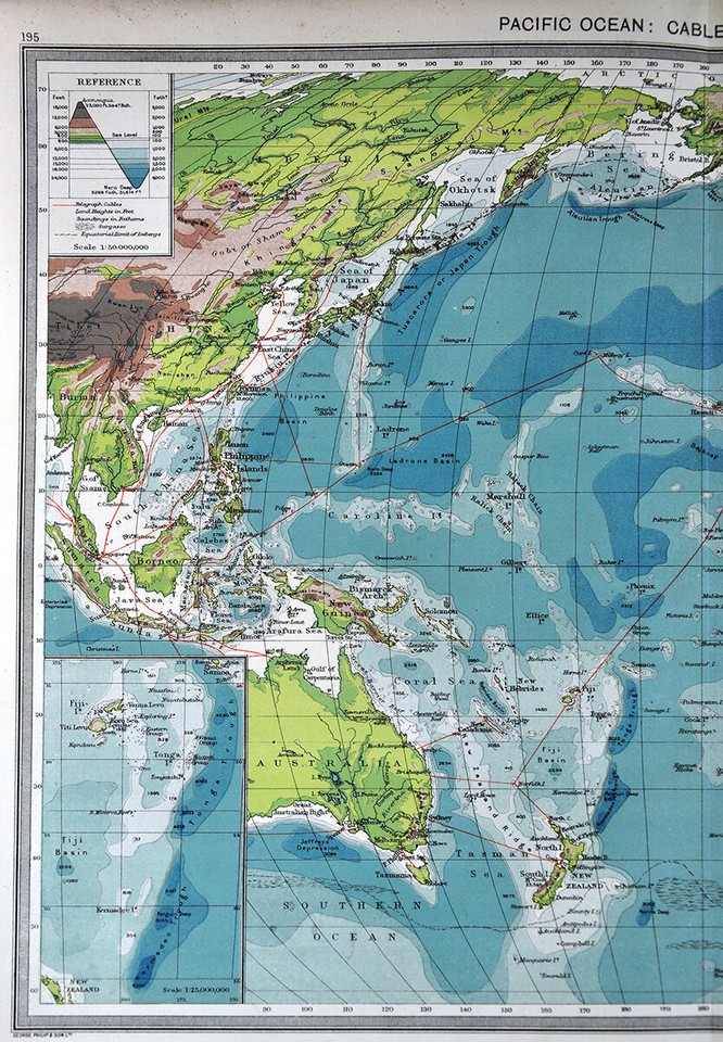 1907 Phillips Map Pacific Ocean Australia Oceania New Zealand America ...
