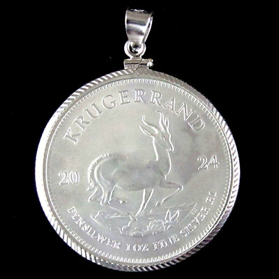 Coin Pendant 2024 1 oz. Fine Silver Krugerrand Sterling Silver Diamond ...