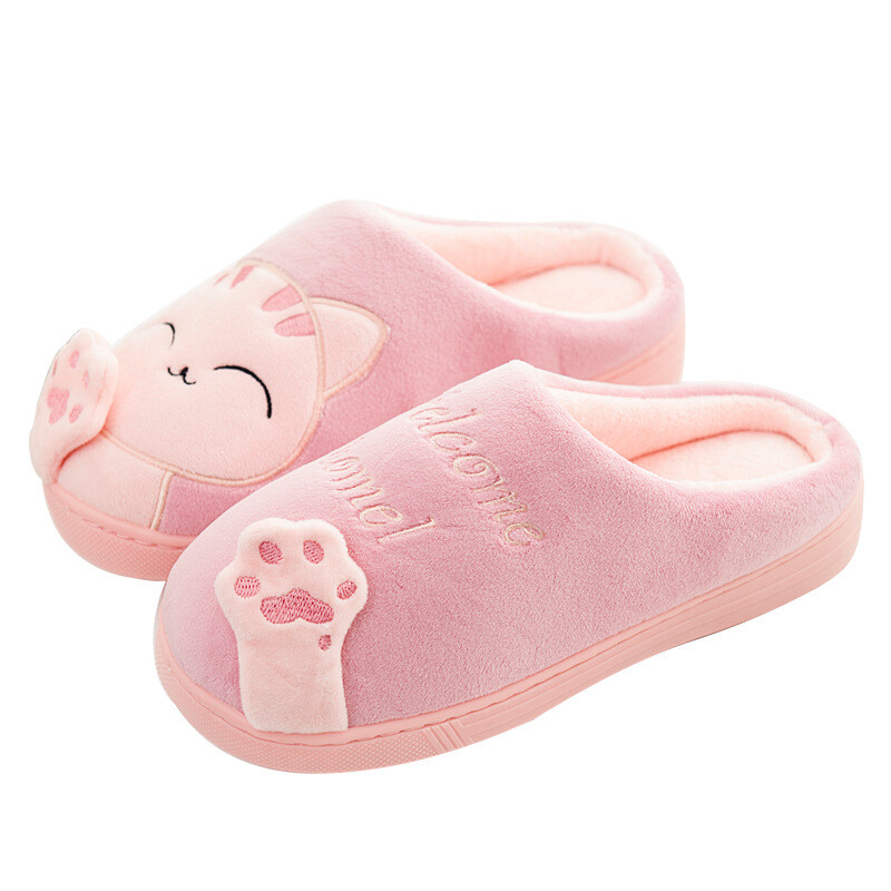 Unisex Cute Cat Plush Slippers Indoor Winter Warm Soft Anti-Slip House ...
