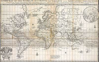 1705 Map of the World According To Wrights Alias Mercators Projection ...