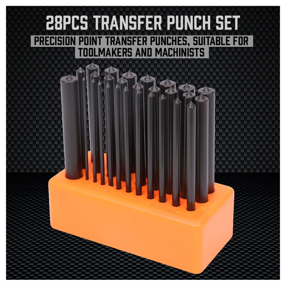 28 Pieces Transfer Punch Set 3/32" - 1/2" Heat Treated Alloy Steel ...