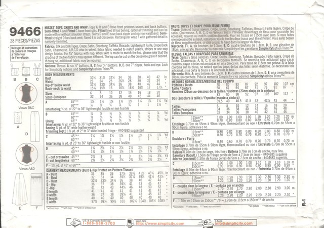 2000 Simplicity 9466 Formal 2 Skirts 4 Tops 1 Wrap Size 6-12 Uncut for ...
