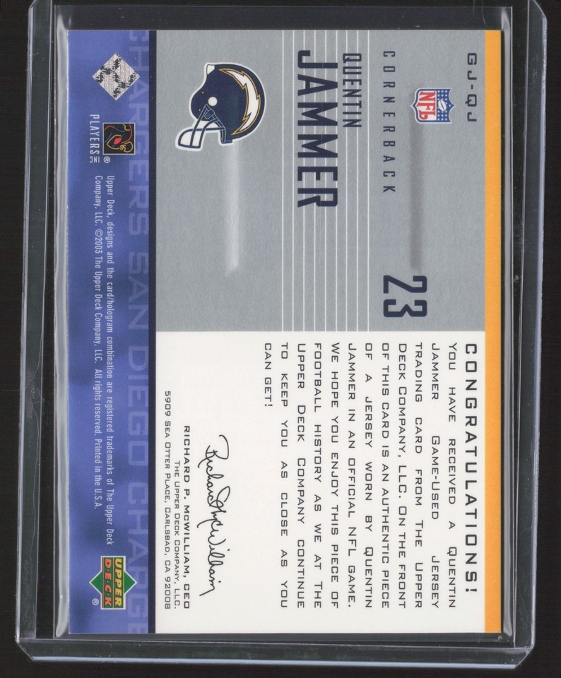 2003 Upper Deck Quentin Jammer UD Game Jerseys GU Patch #GJ-QJ | eBay