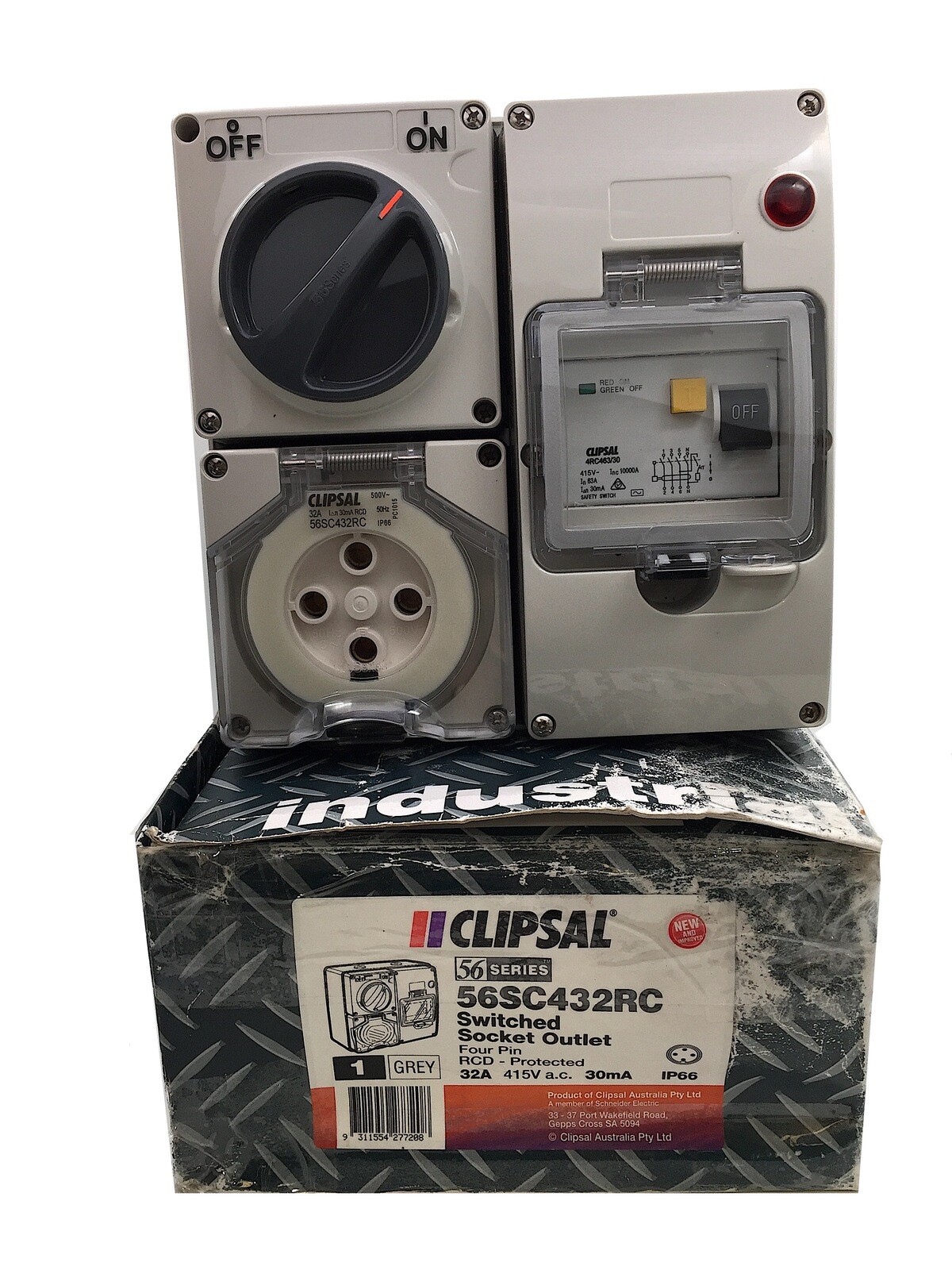 Clipsal 56SC432RC-GY Switch Socket Outlet 4 Pin 3 Pole 32A 415V AC 30mA ...