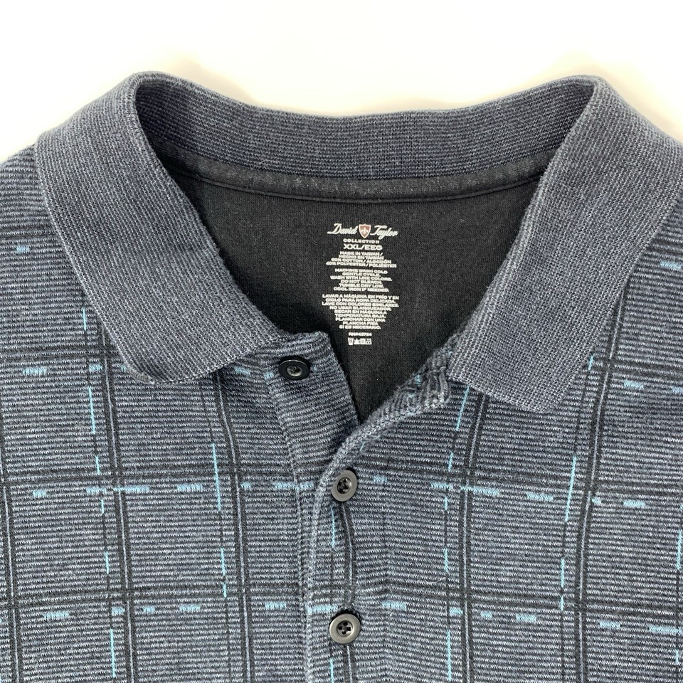 David Taylor Blue Plaid Mens Long Sleeve Pullover Collared Polo Sweater ...