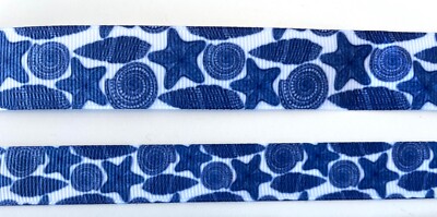 Grosgrain ribbon navy white sea shells 5/8" 7/8" palm beach seashell ...