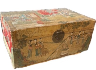 Antique Chinese Hand Painted Pig Skin Leather Trunk | eBay