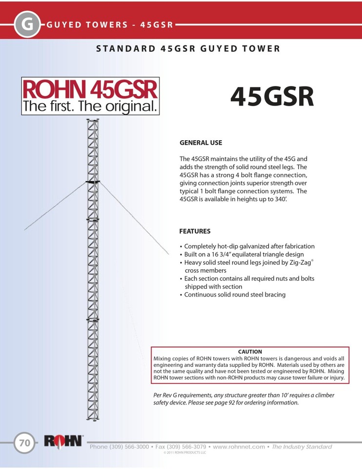 Rohn Tower 45G 45GSR Solid Rod Tower 290' Total | eBay