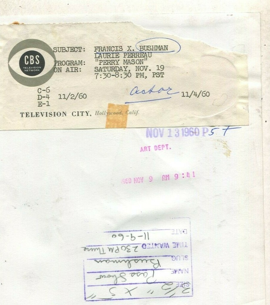Frances X. Bushman, Laurie Perreau- "Perry Mason" TV 1960 VG press ...