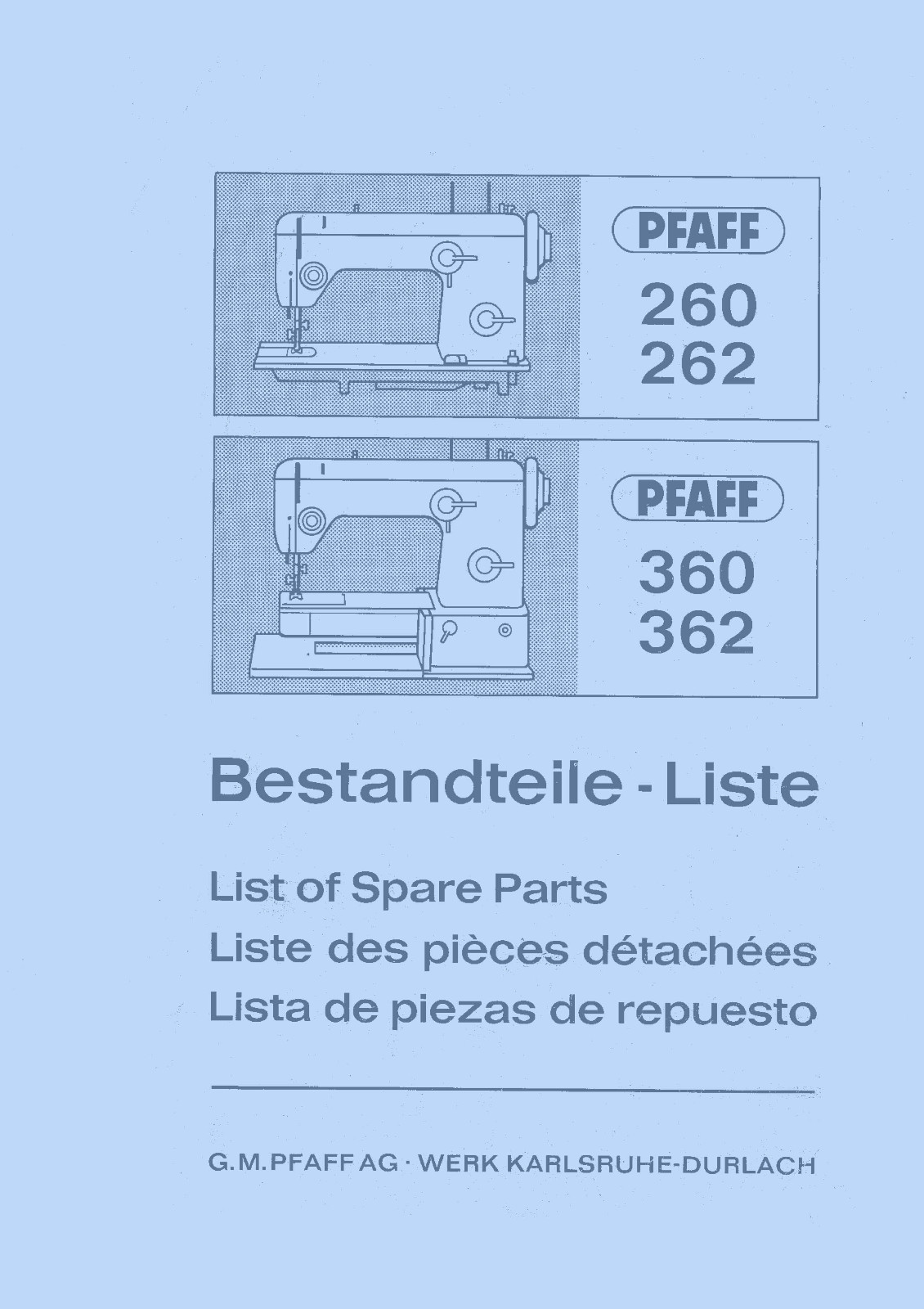 On CD * PFAFF 260 360 262 362 Automatic Instructions or Service & Parts ...