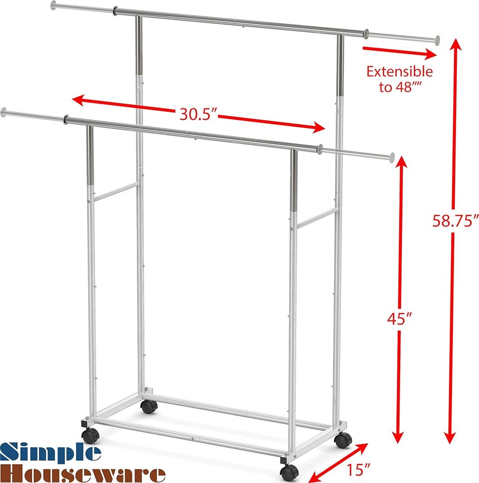 Simple Houseware Standard Double Rod Garment Rack, Silver | eBay