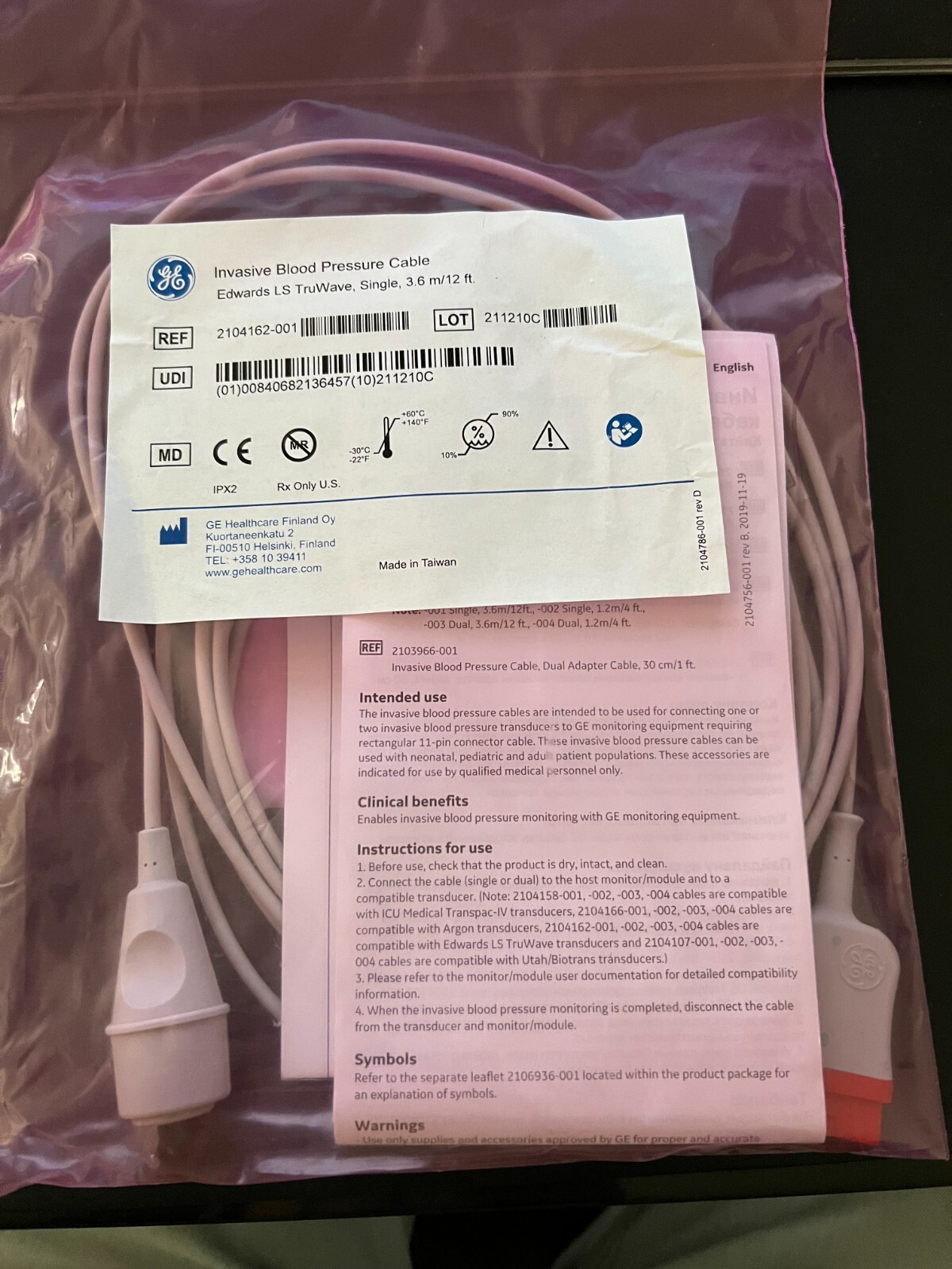 GE 2104162-001 IBP Cable Argon 3.6 m/12 ft. for sale online | eBay