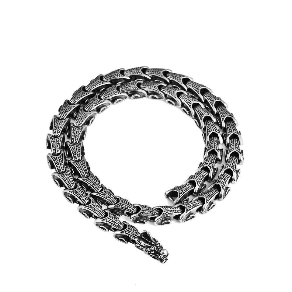 Ouroboros Dragon Link Chain Necklaces Stainless Steel Viking Cuban Men ...