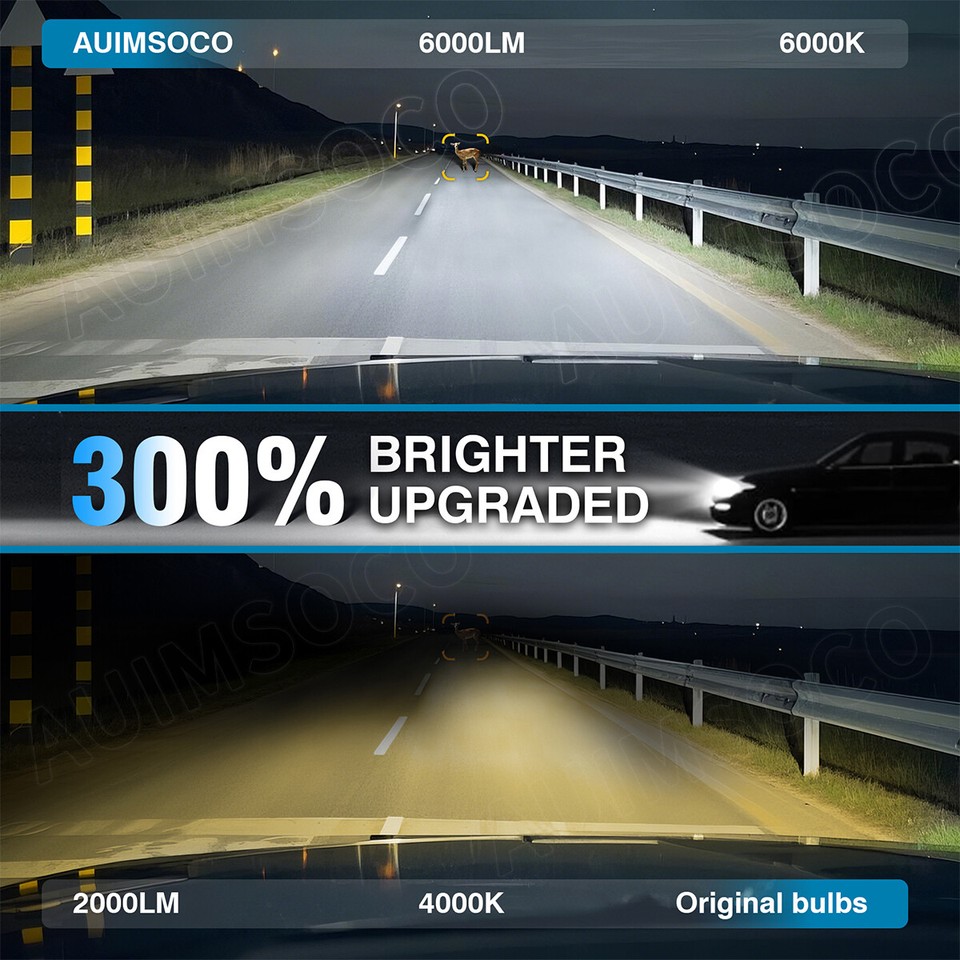 4X H11+9005 LED Headlight High Low Beam Light Kit Combo 10000K Bulbs ...