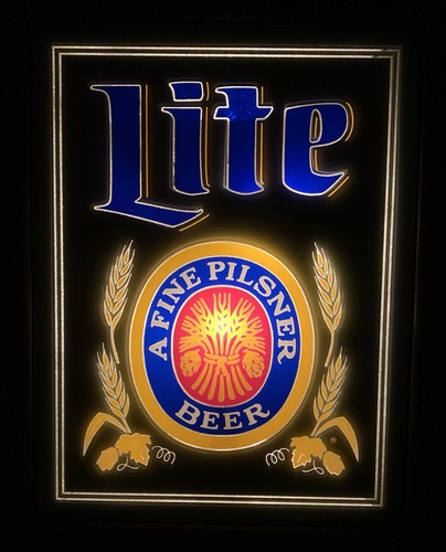 VINTAGE 1989 MILLER LITE REVERSE ON GLASS PAINTED BEER LIGHT SIGN ...