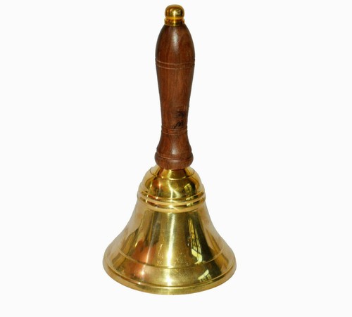 Traditional Solid Brass Wooden Handle School Dinner Hand Bell Reception ...