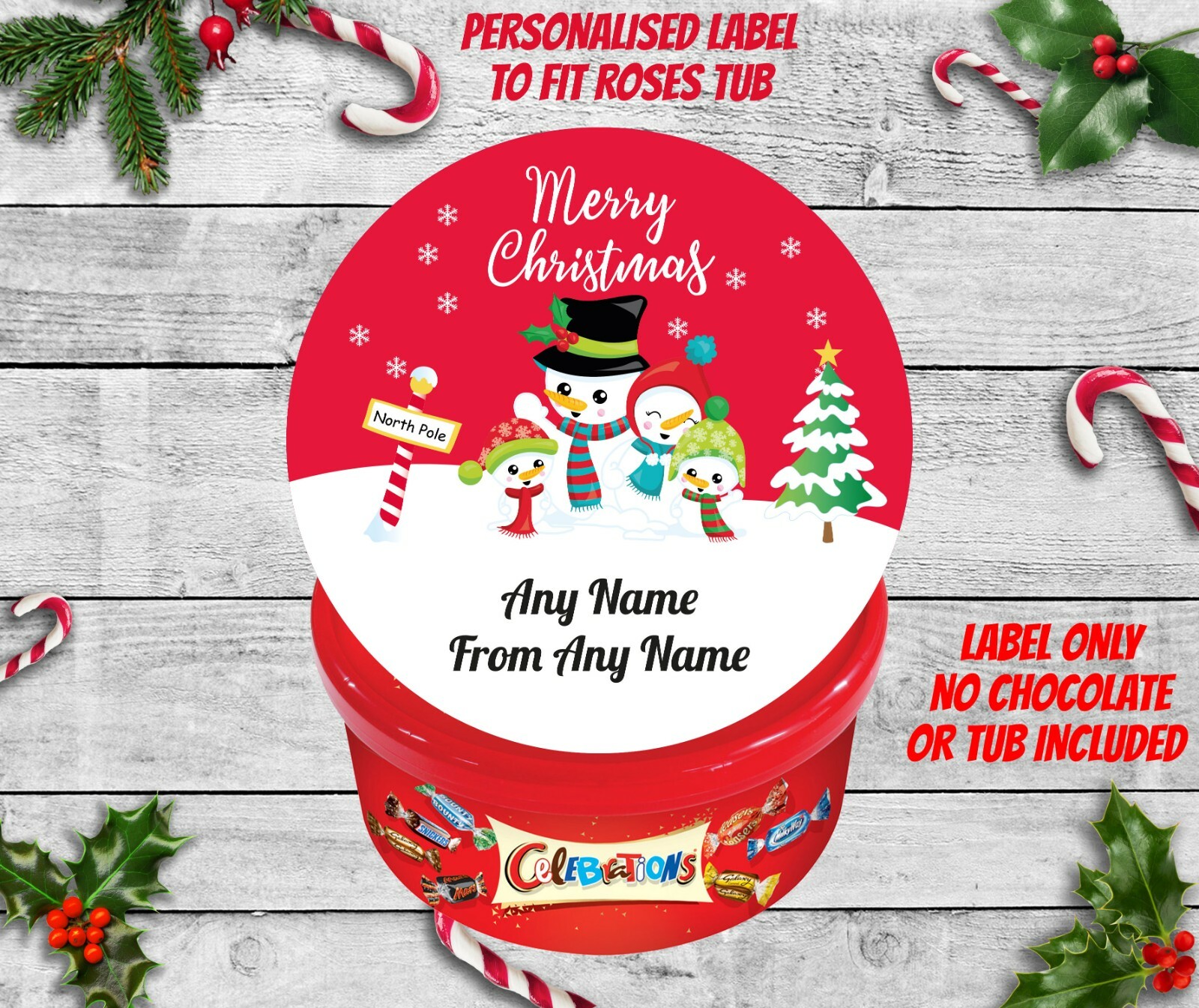 Personalised Christmas Chocolate Tub Label Sticker for CELEBRATIONS Pre ...