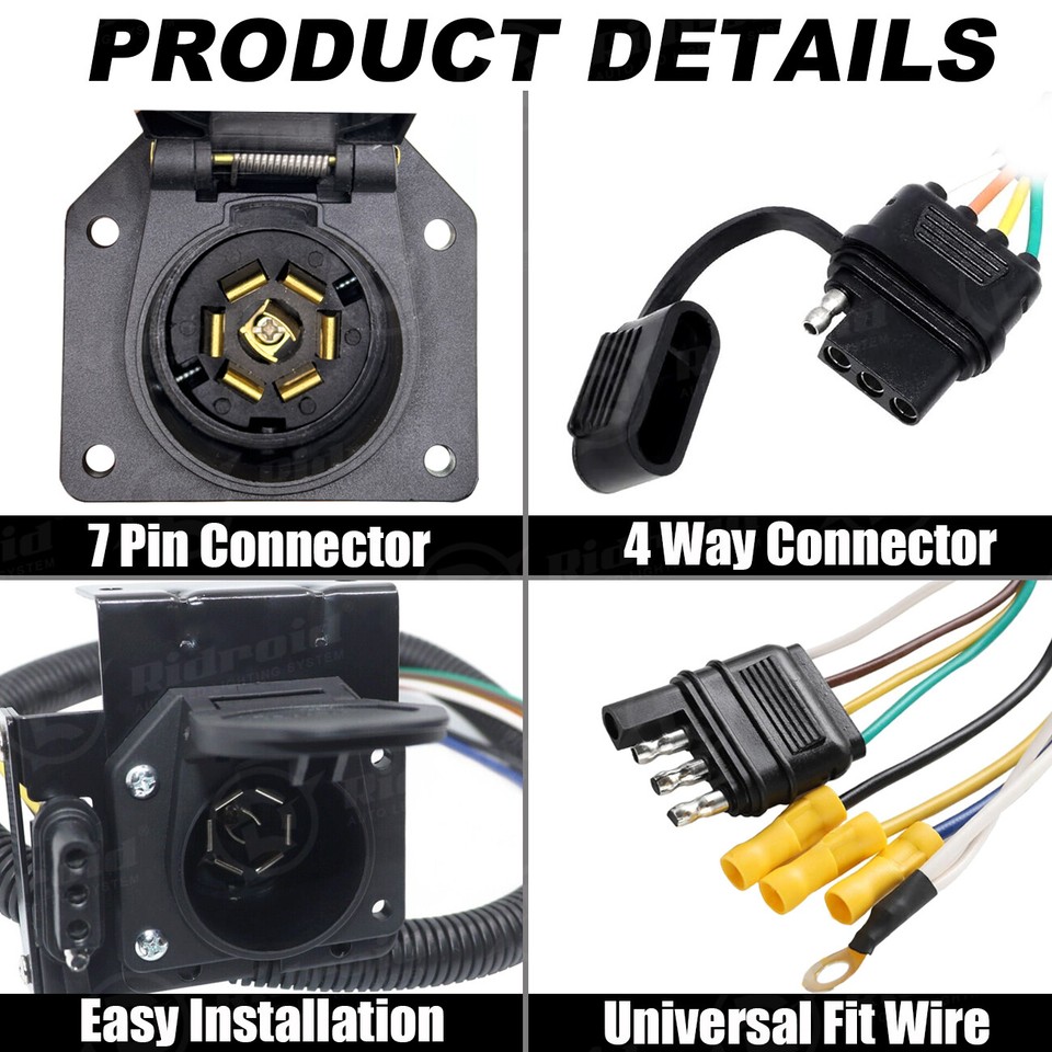 Multi-Tow 4 Way to 7 Pin RV Blade Trailer Wiring Harness Adapter for ...
