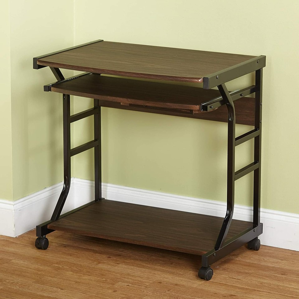 Espresso Black Wooden Rolling Laptop Desk Table Mobile Cart Notebook ...